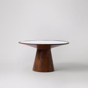 Skinner Contemporary Side Table in Dark Brown Acacia & White Marble | Swoon