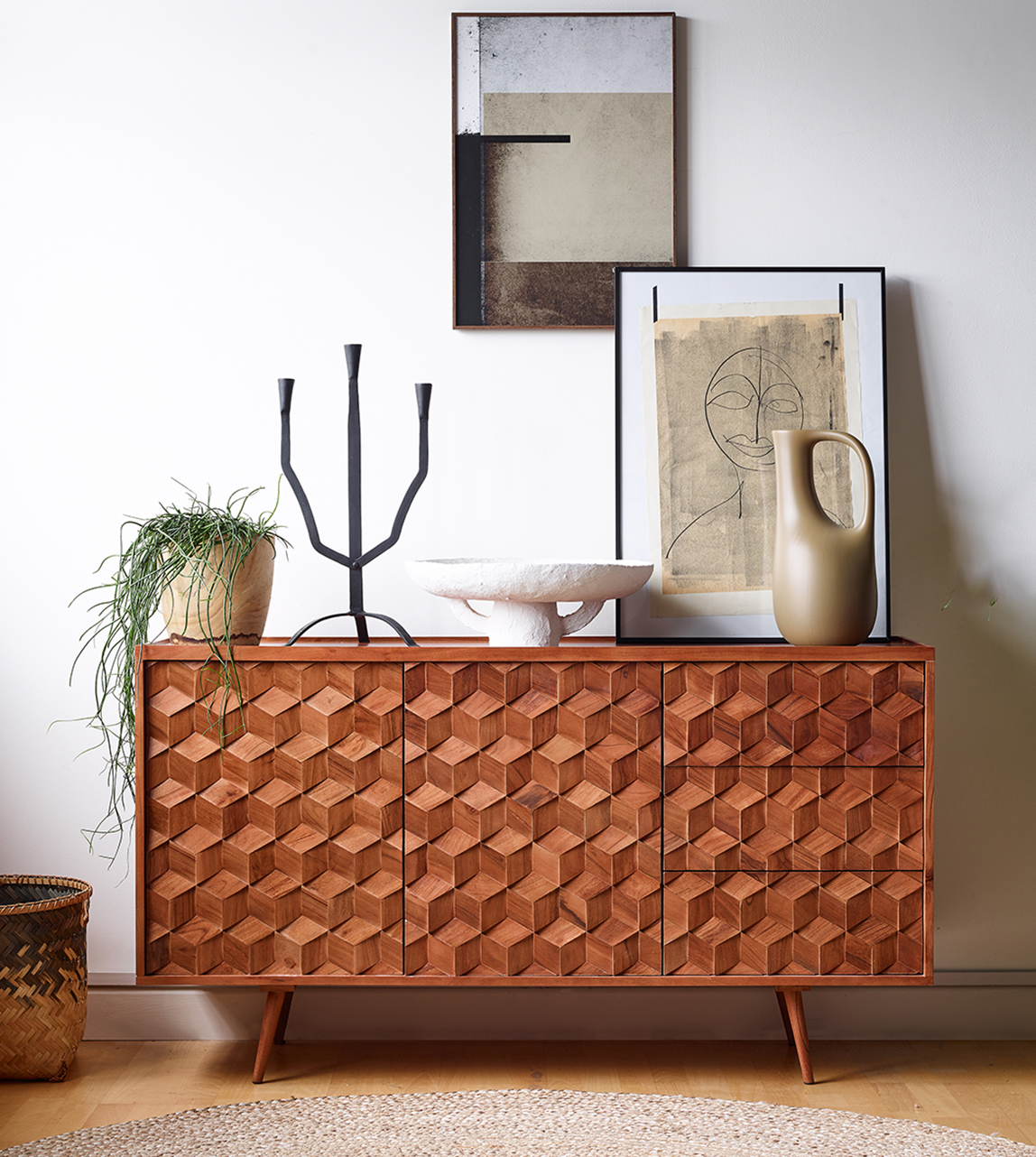 Terning Sideboard, Mid-Century Style in Acacia | Swoon