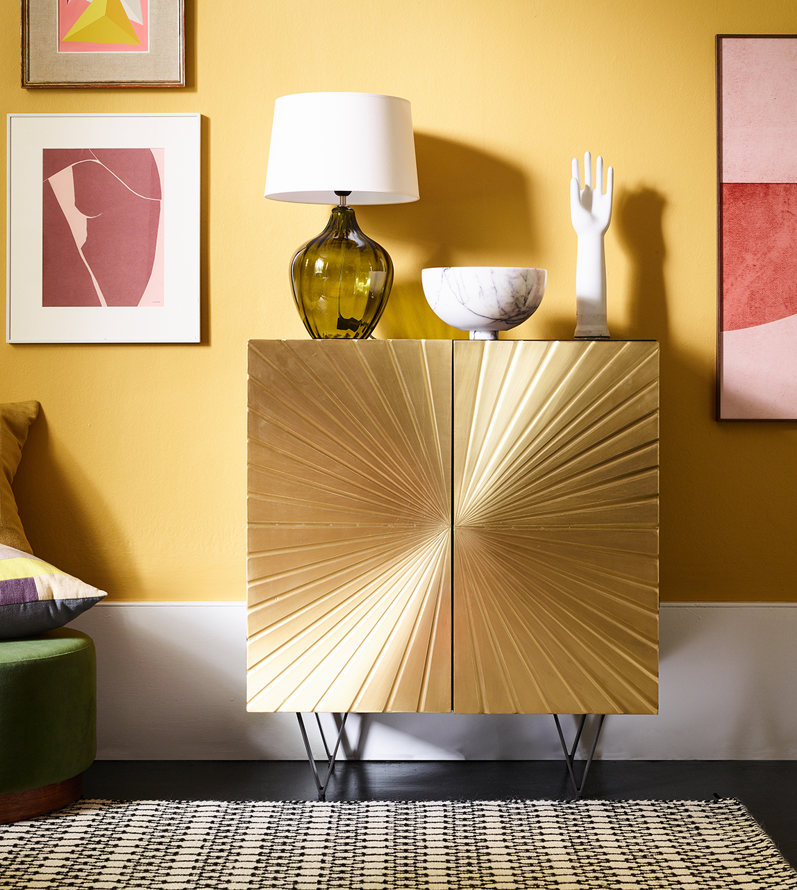 Ziggy Contemporary Cabinet in Brass & Dark Mango Wood | Swoon
