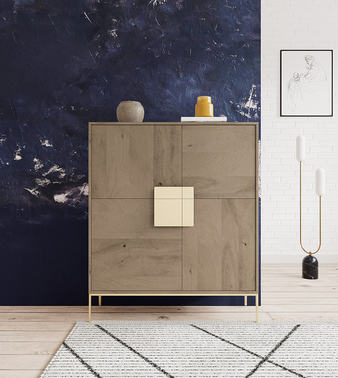 Banner Cabinet in Sandblasted Grey Mango Wood & Brass | Swoon