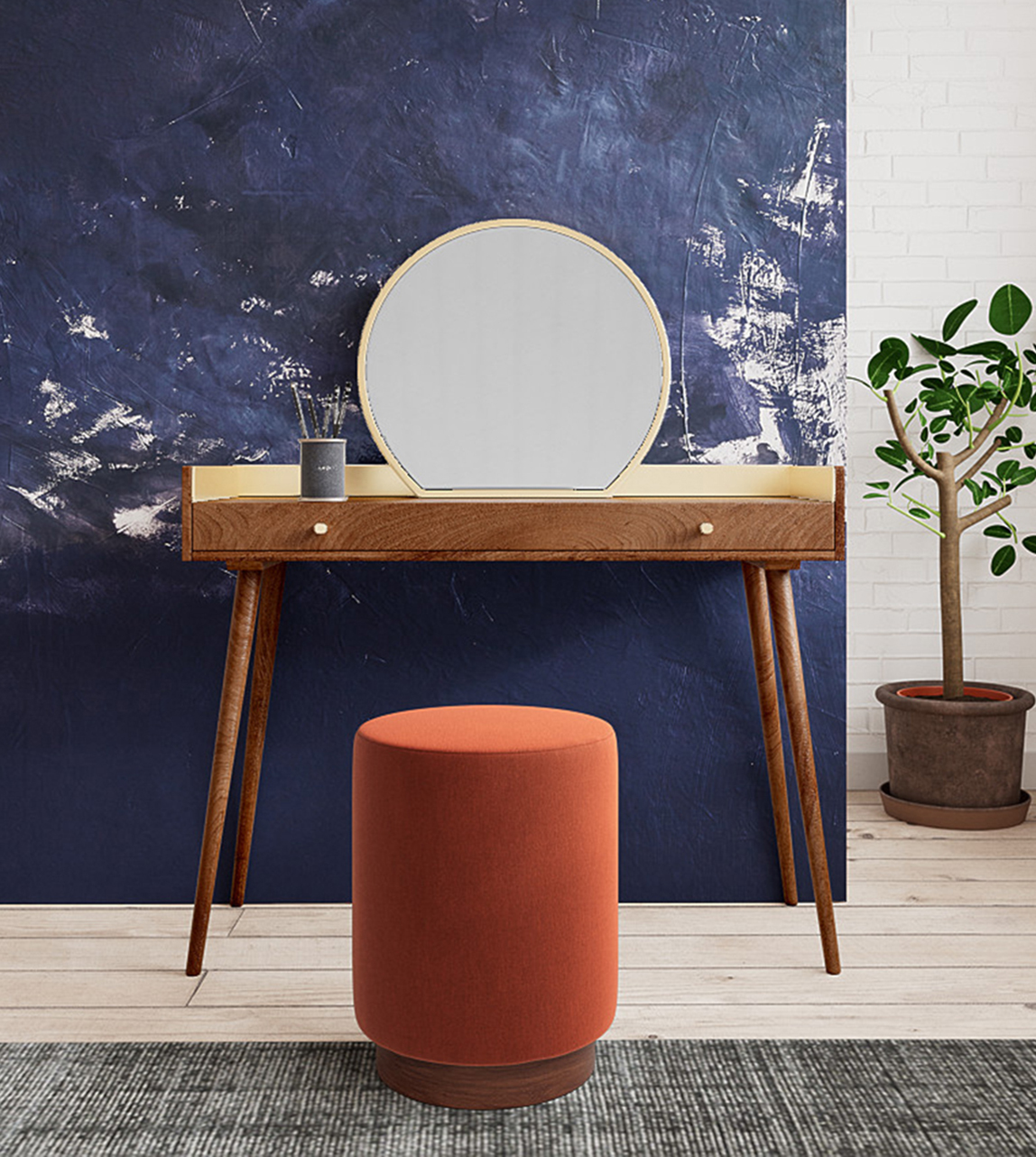 Fresco Mid-Century Style Dressing Table in Light Brown Mango Wood ...