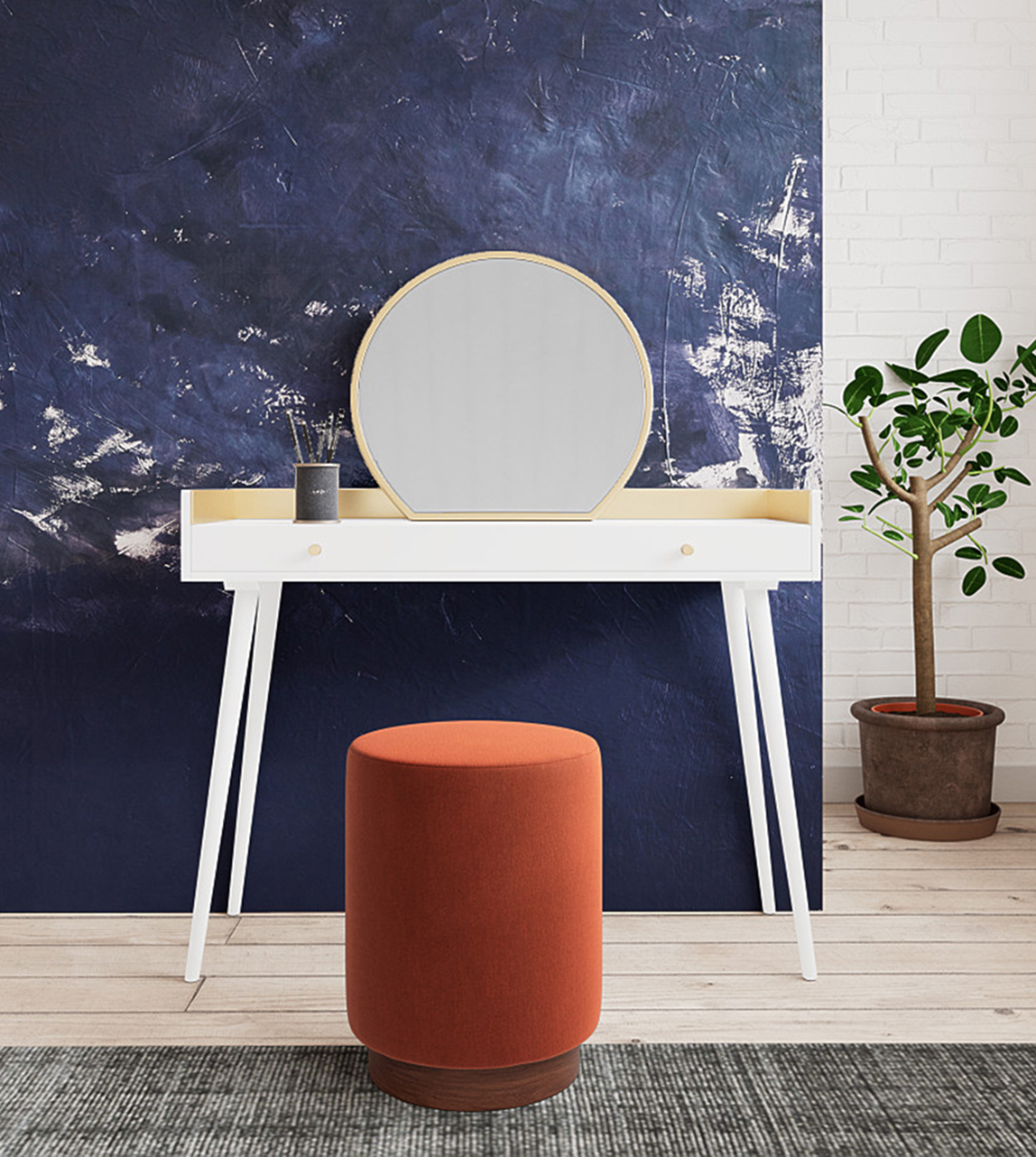 Fresco Mid-Century Style Dressing Table in White & Brass | Swoon