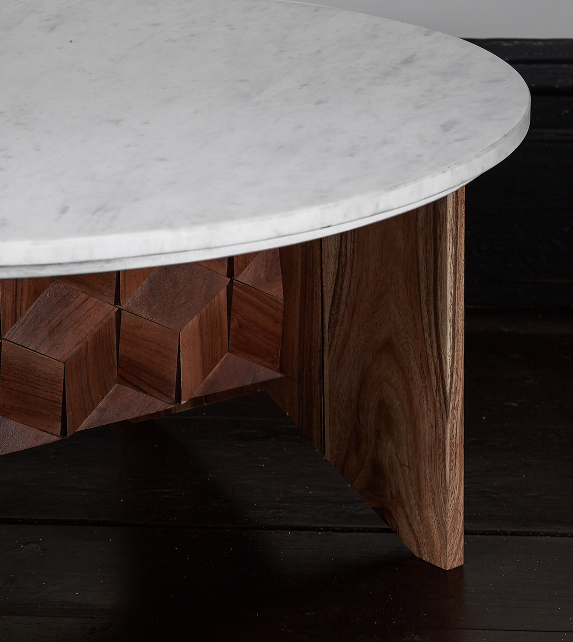 One Off #12 Mid-Century Coffee Table in Acacia & White Marble | Swoon