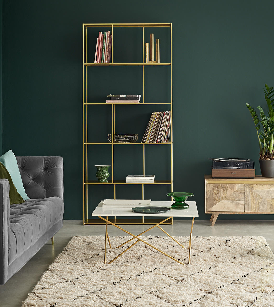 Aero Large Deco Shelving Unit in Brass | Swoon