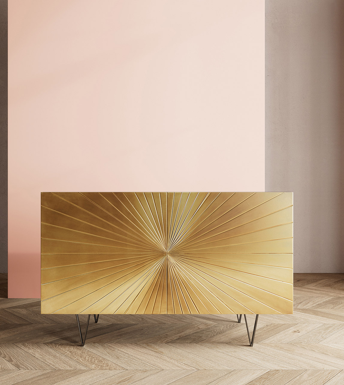 Ziggy Contemporary Sideboard in Brass & Dark Mango Wood | Swoon
