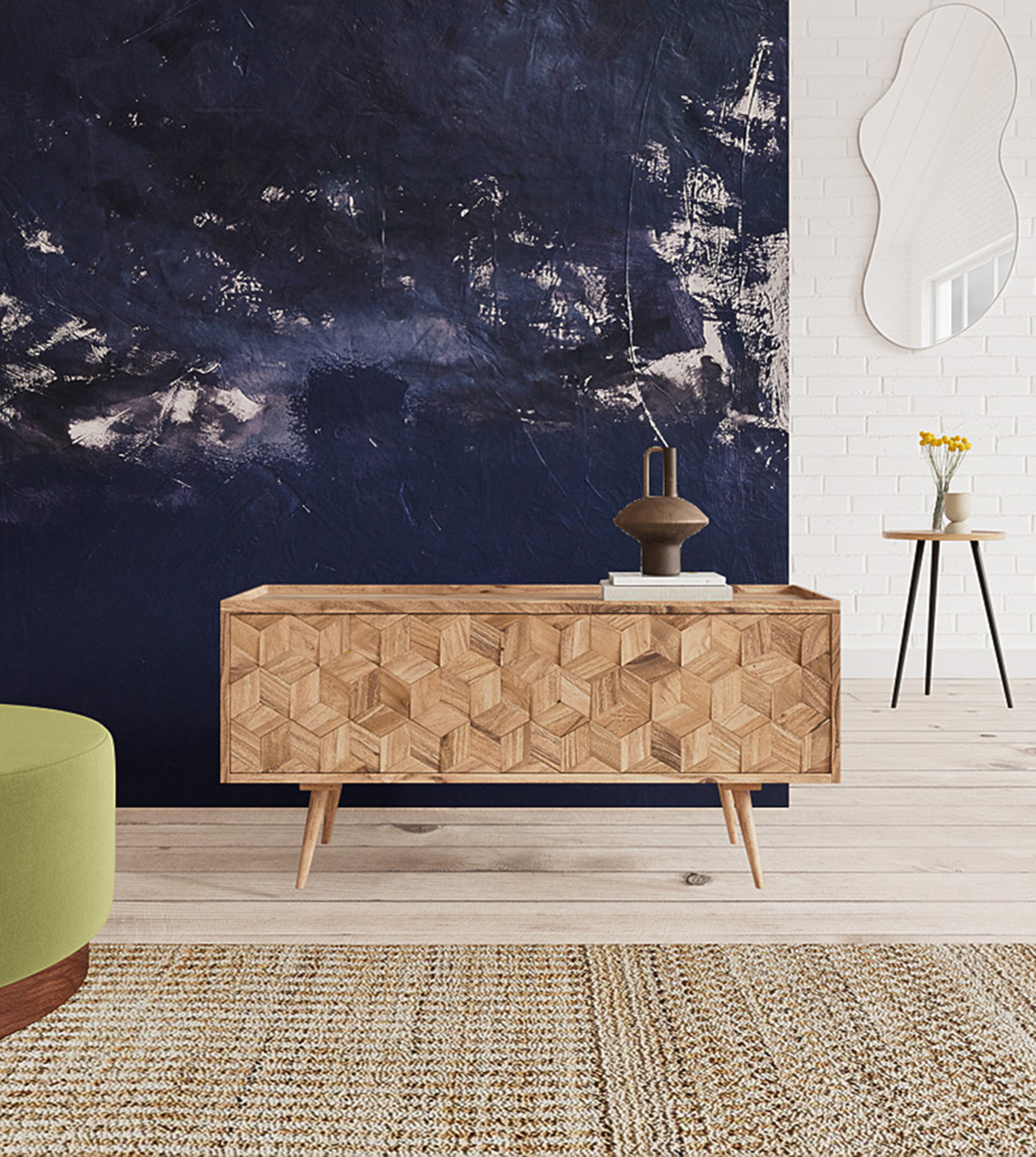 Terning Media Unit, Mid-Century Style in Natural Mango Wood | Swoon