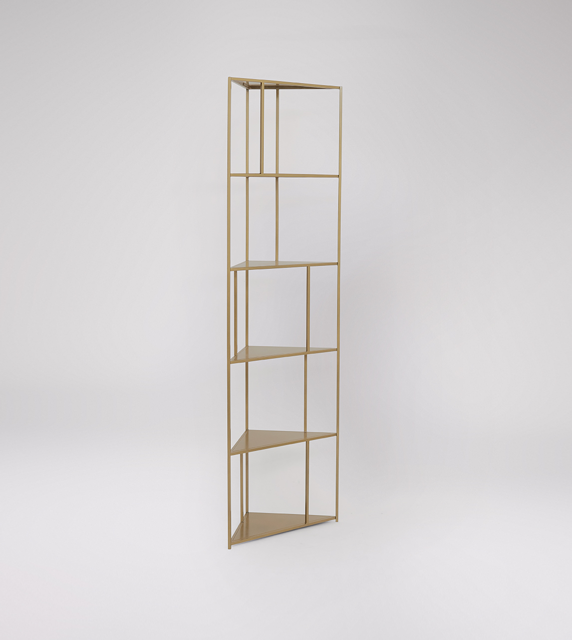 Aero Industrial Corner Shelf in Brass Swoon