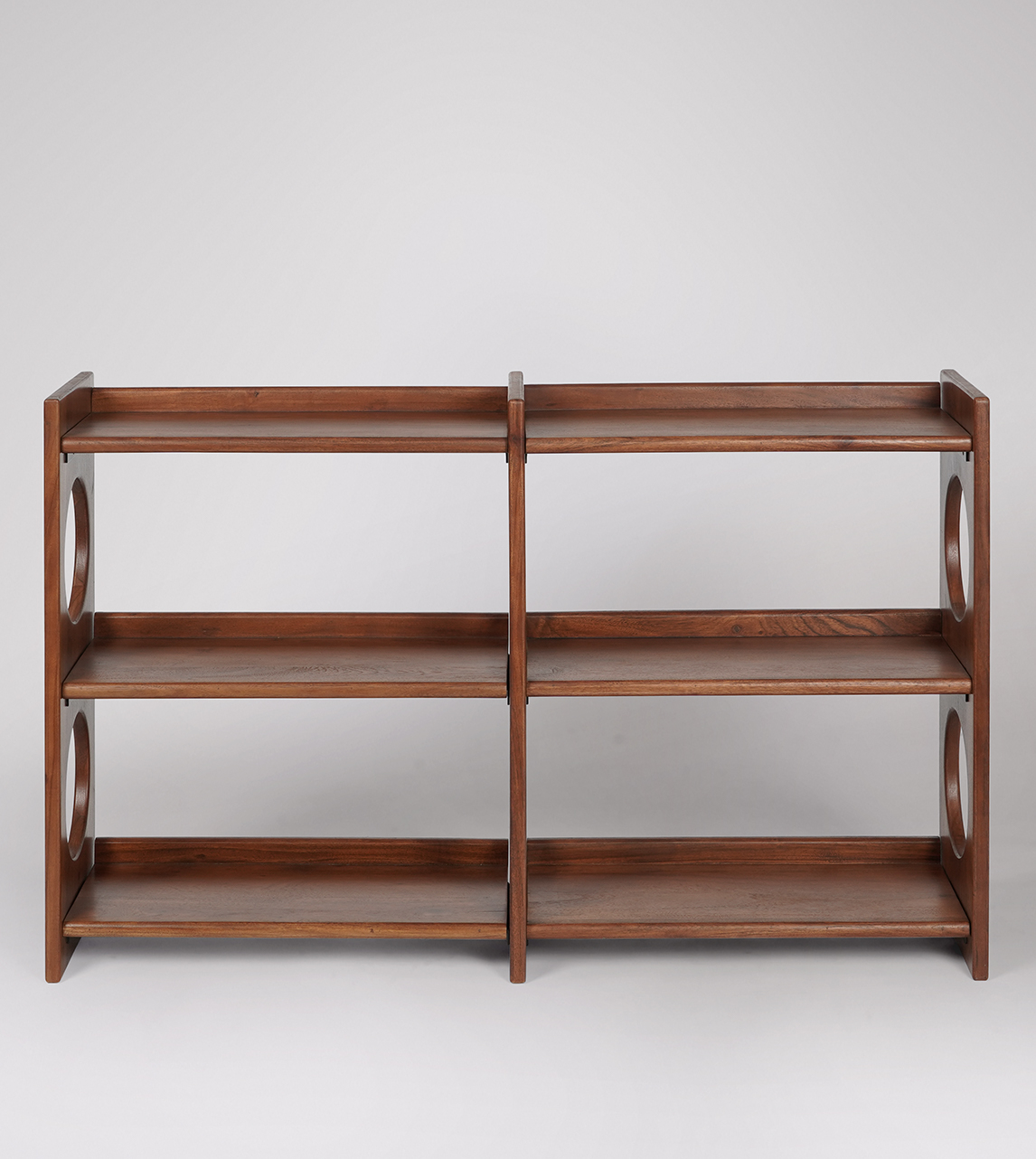 Alduin Contemporary Low Shelving Unit in Dark Brown Acacia | Swoon