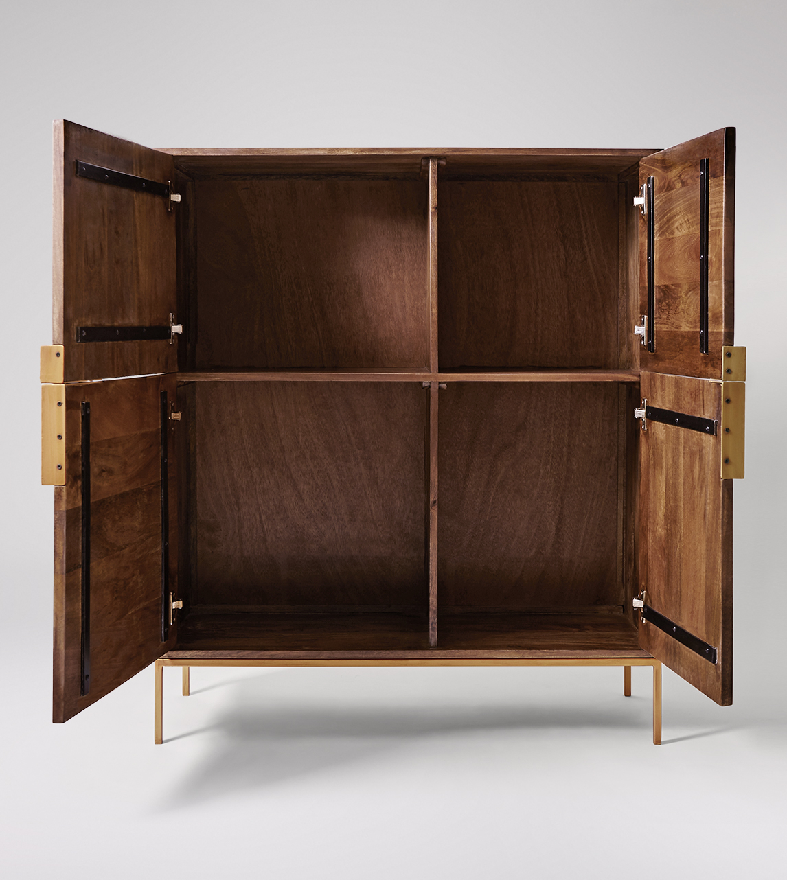 Banner Deco Cabinet, Mid-Century Style in Mango Wood & Antique Brass ...