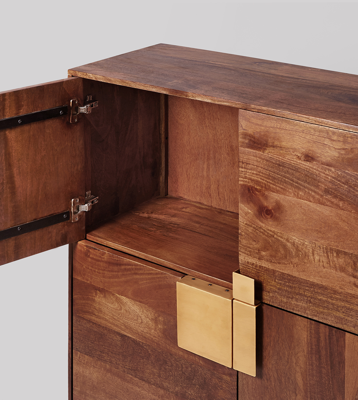 Banner Deco Cabinet, Mid-Century Style in Mango Wood & Antique Brass ...