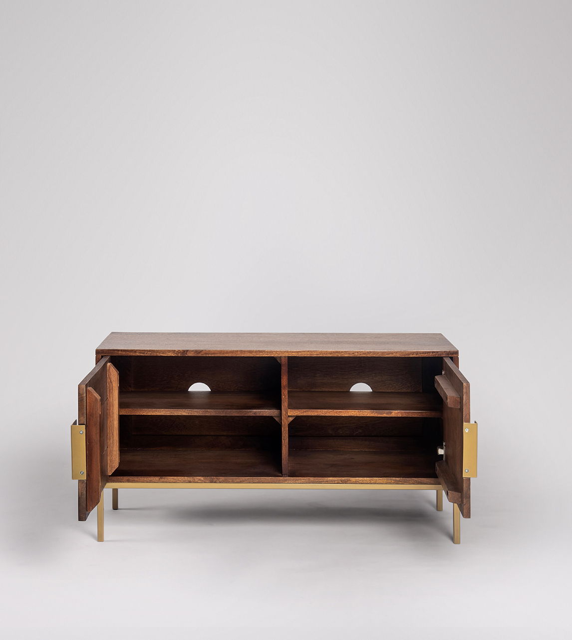 Banner Small Media Unit, Contemporary Style in Light Brown Mango Wood ...