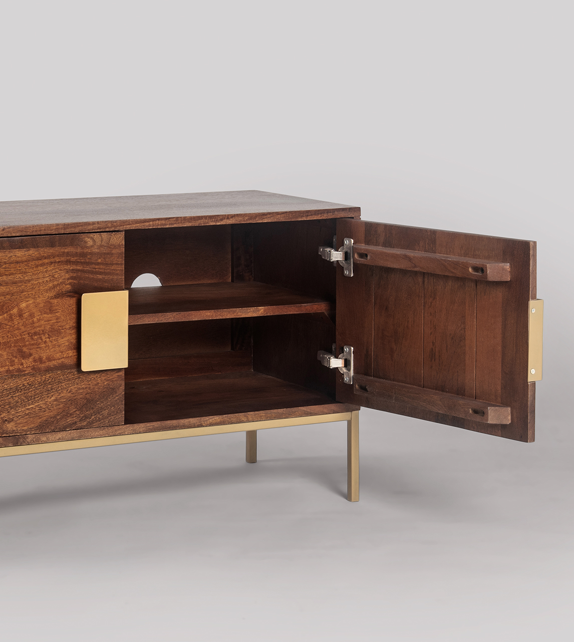 Banner Small Media Unit, Contemporary Style in Light Brown Mango Wood ...