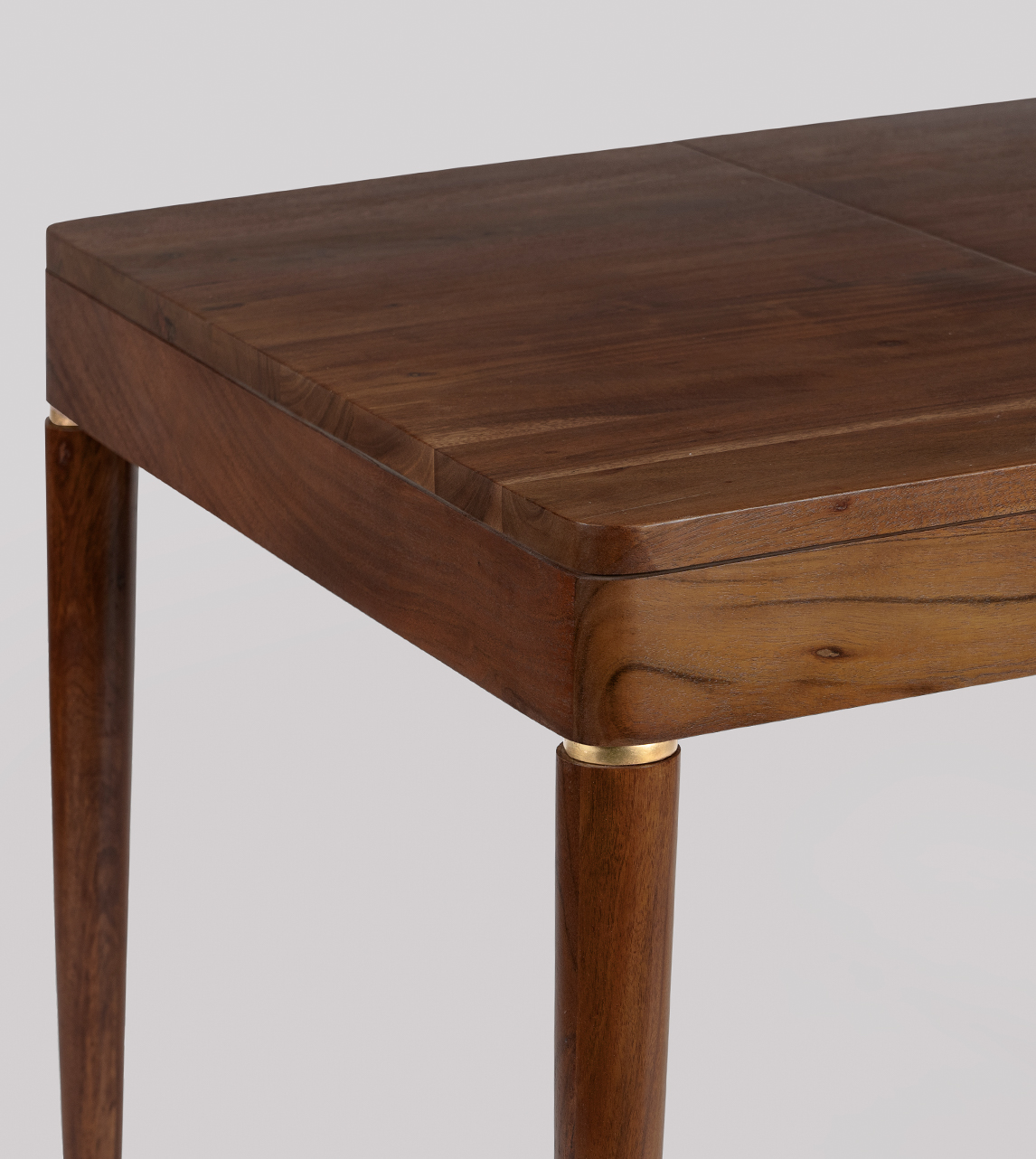 Bjorn 4 6 Seat Extendable Dining Table Mid Century Modern Style in Dark Brown Acacia Brass Swoon