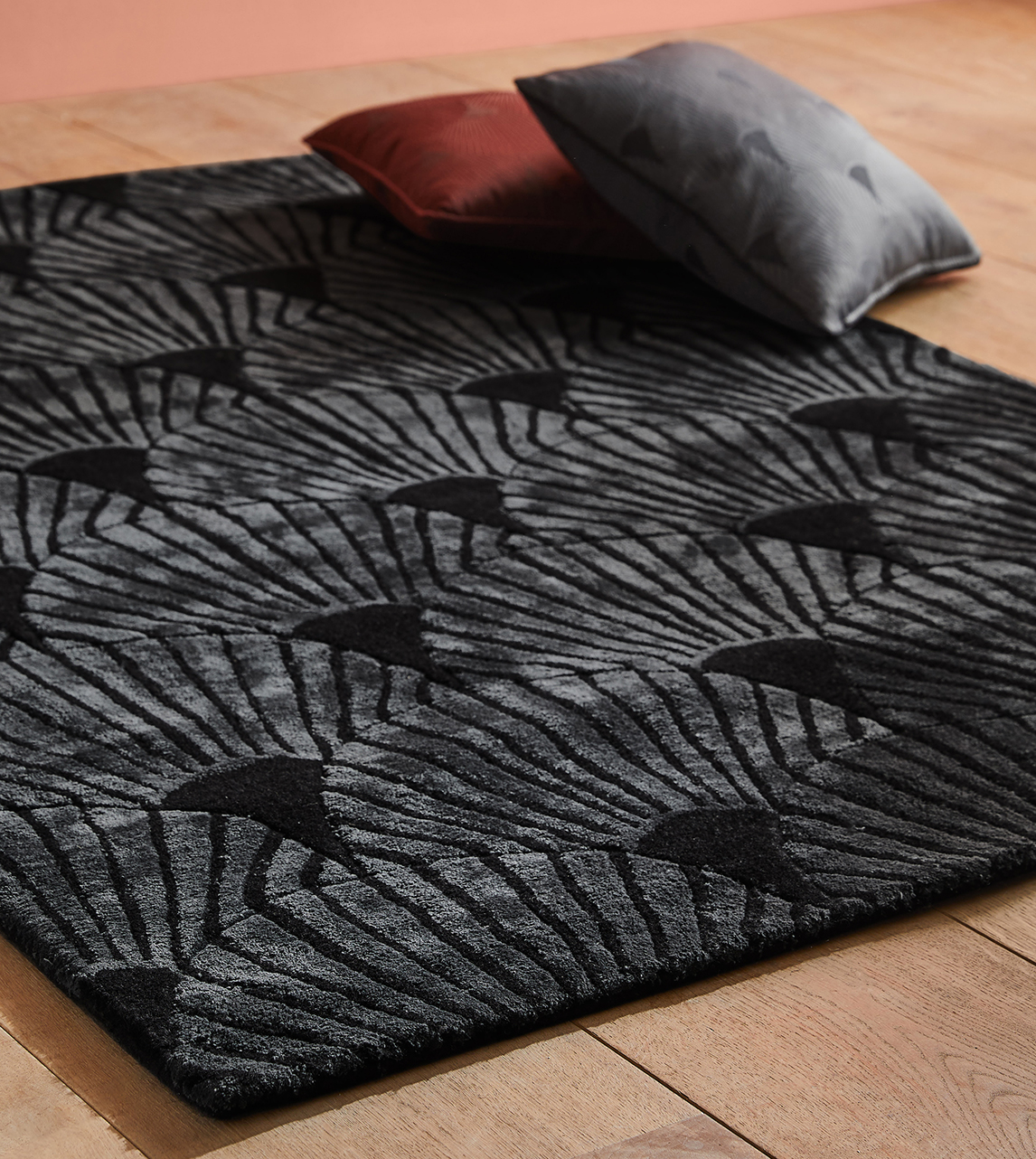 Charlestone Medium Art Deco Rug in Charcoal Grey Charleston Print | Swoon