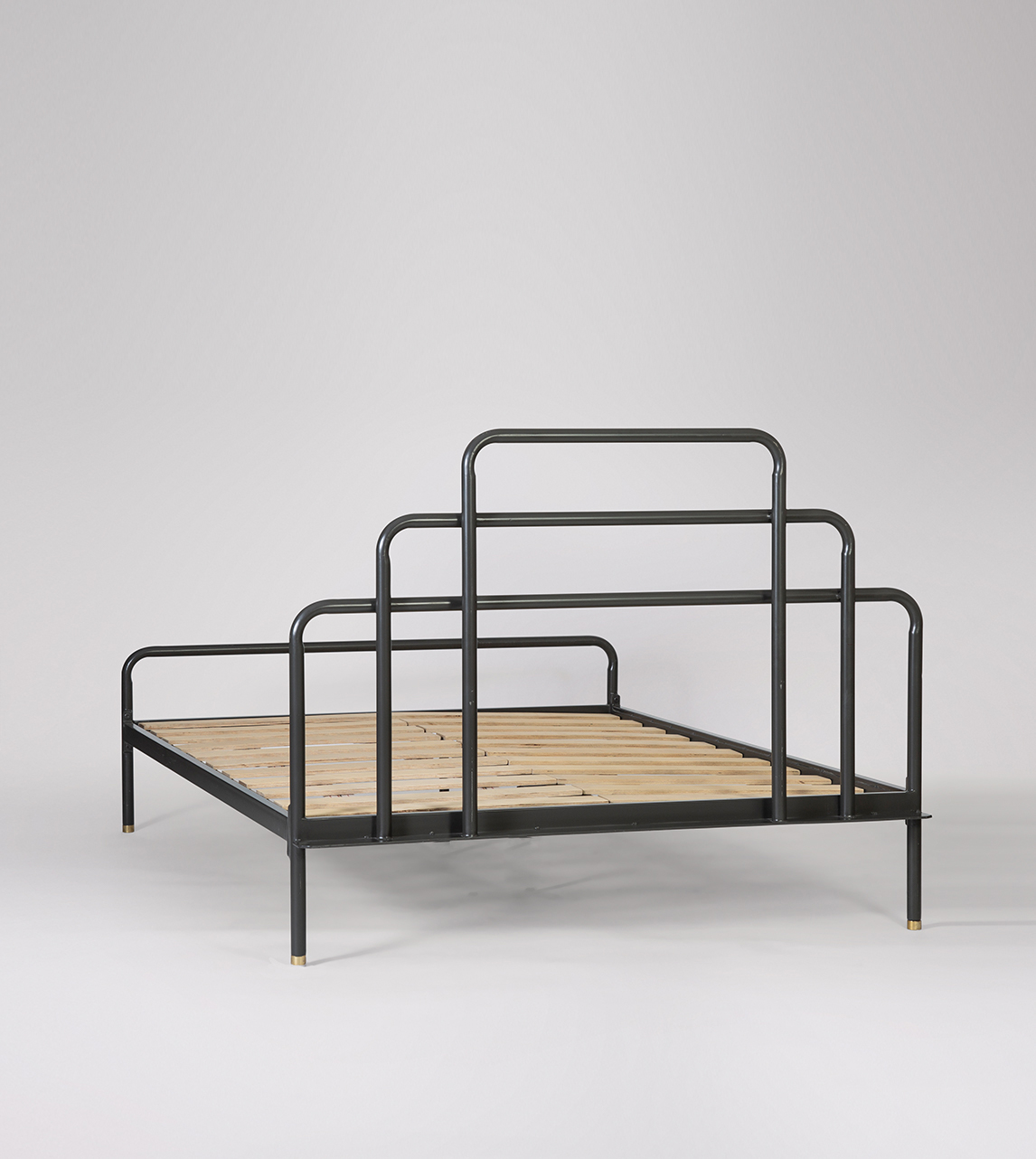 Claddagh Art Deco Bed Frame in Matt Black Steel & Brass with Beech ...
