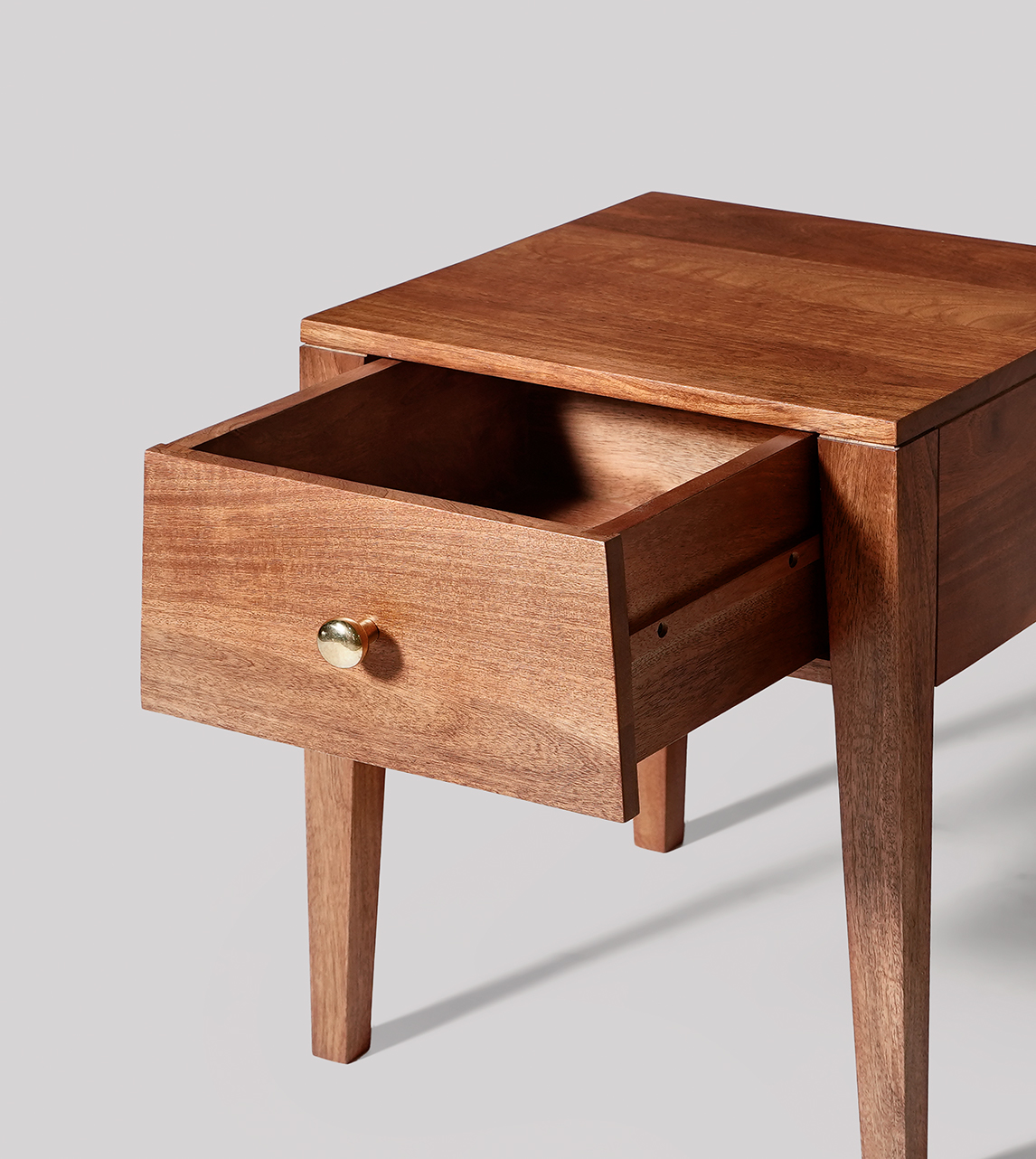 Conan Traditional Bedside Table in Brass & Dark Mango Wood | Swoon