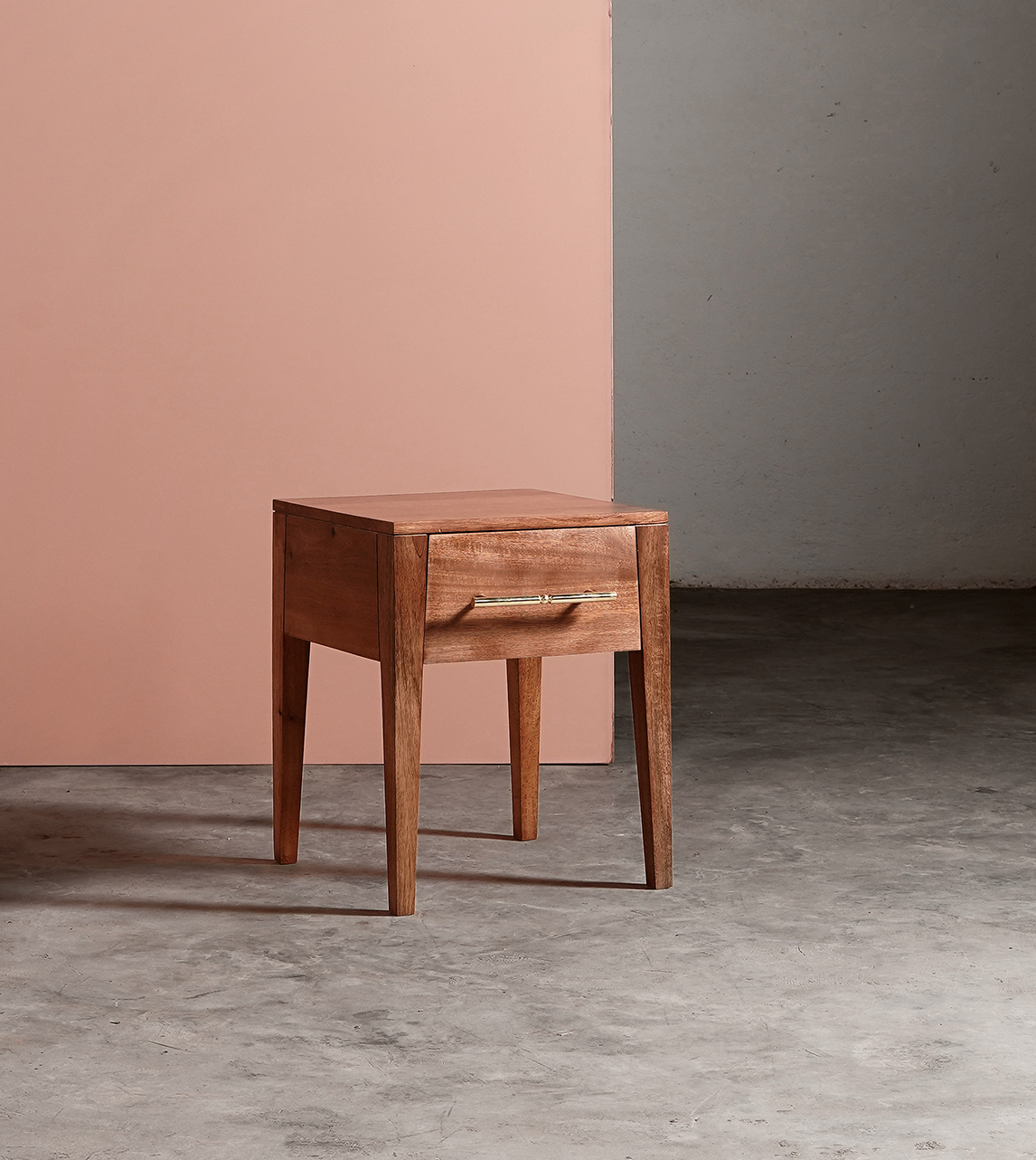 Conan Traditional Bedside Table in Brass & Dark Mango Wood | Swoon