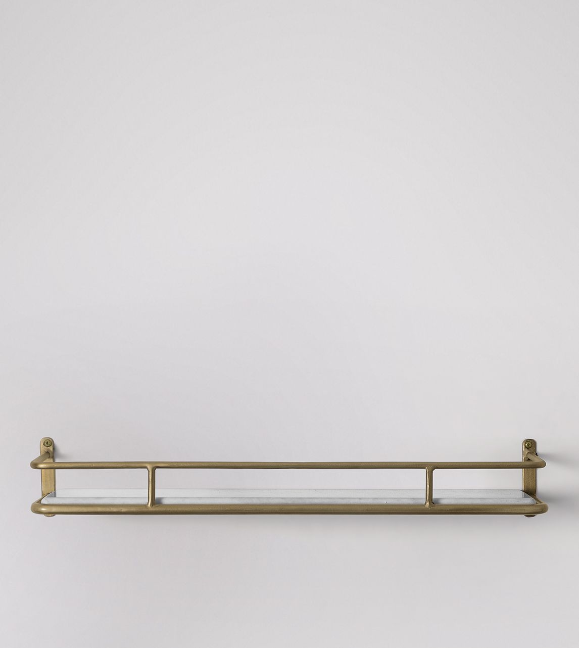 Connaught Art Deco Floating Shelf in White Marble & Brass-plated Steel ...
