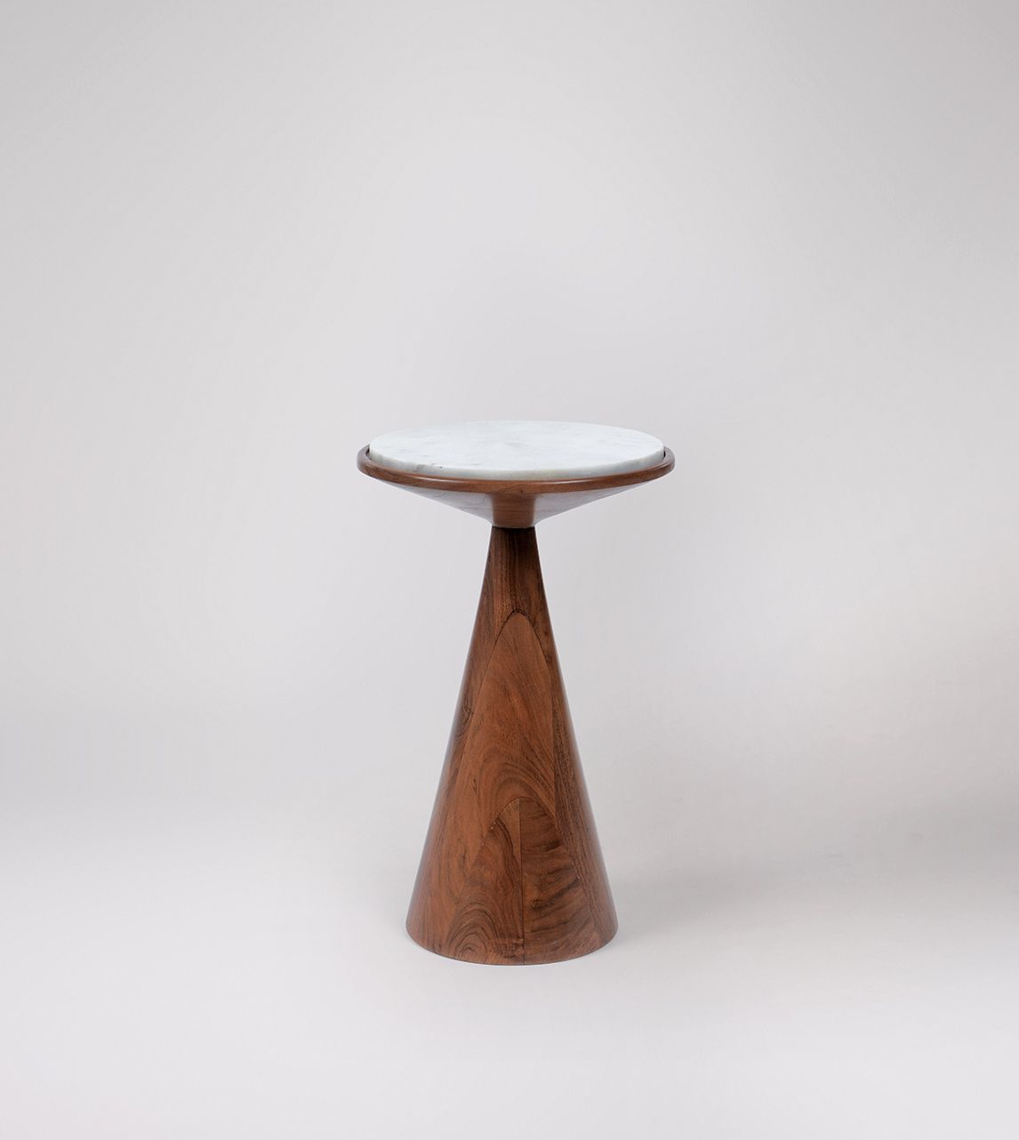 Figura Contemporary Side Table in Dark Brown Acacia & White Marble | Swoon