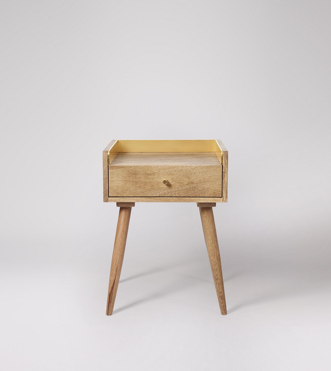 Fresco Scandi Style Side Table in Natural Oak & Brass | Swoon