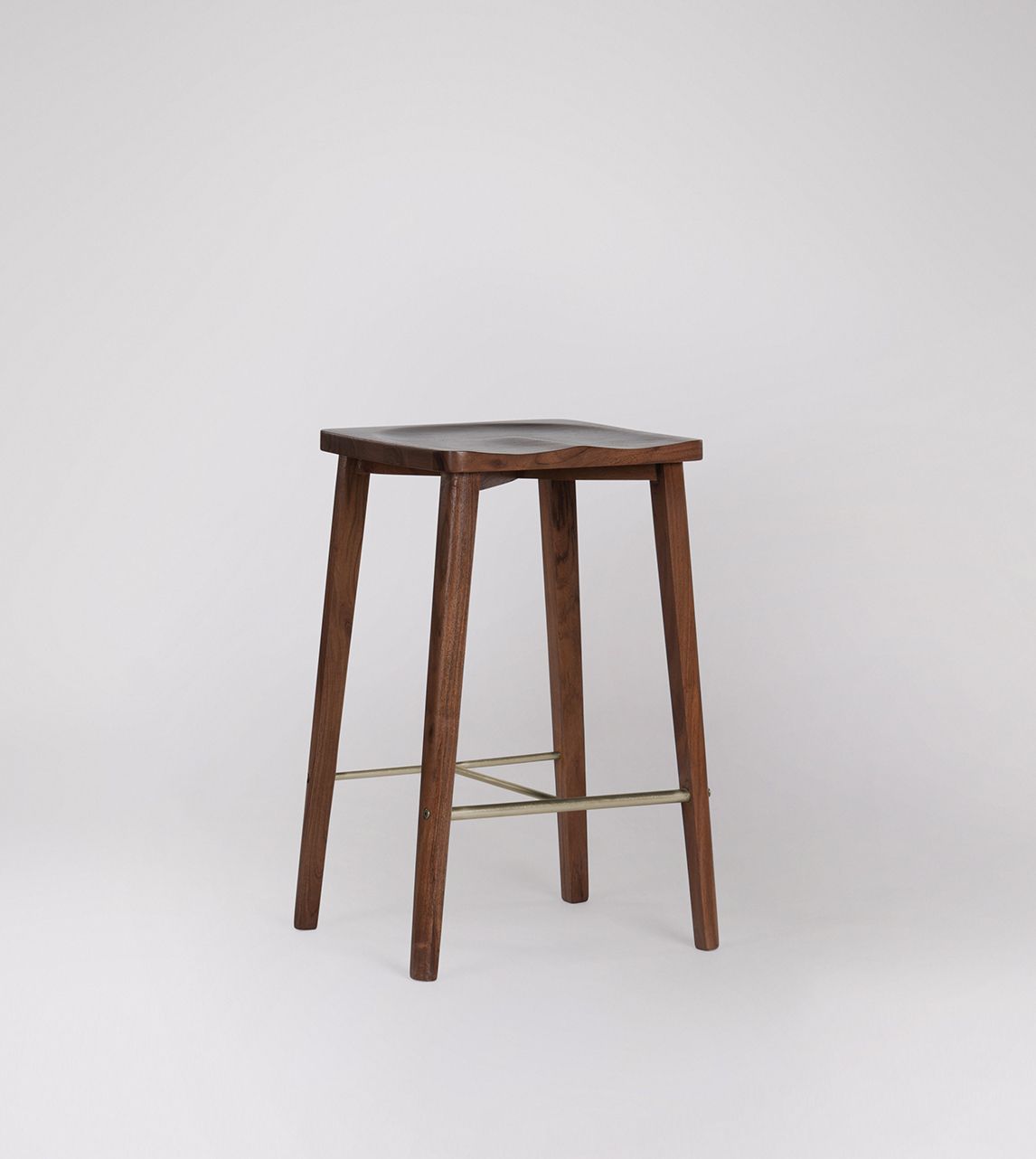 Hewinson Scandi Kitchen Stool in Dark Brown Acacia & Brass-plated Steel ...