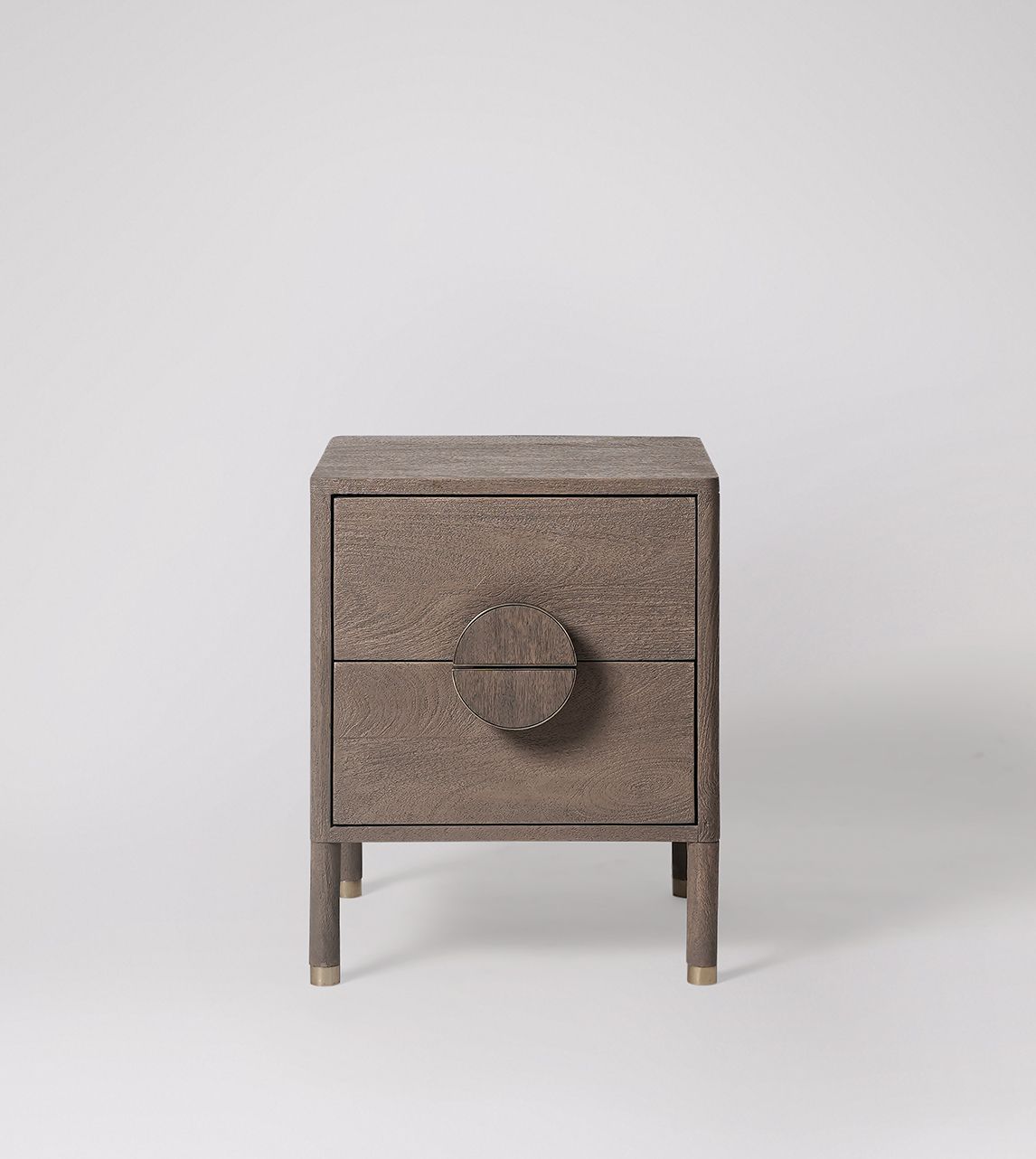 Jackson Contemporary Bedside Table in Sandblasted Grey Mango Wood & Brass | Swoon