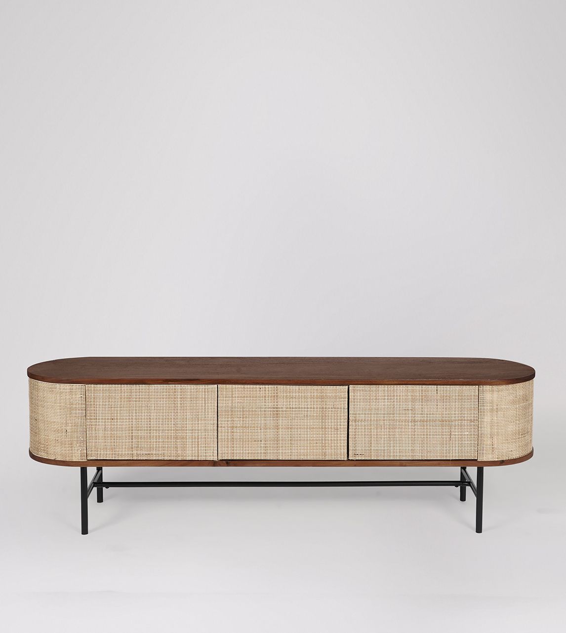 Moro Mid Century TV Stand in Natural Rattan, Dark Brown Acacia & Matt ...