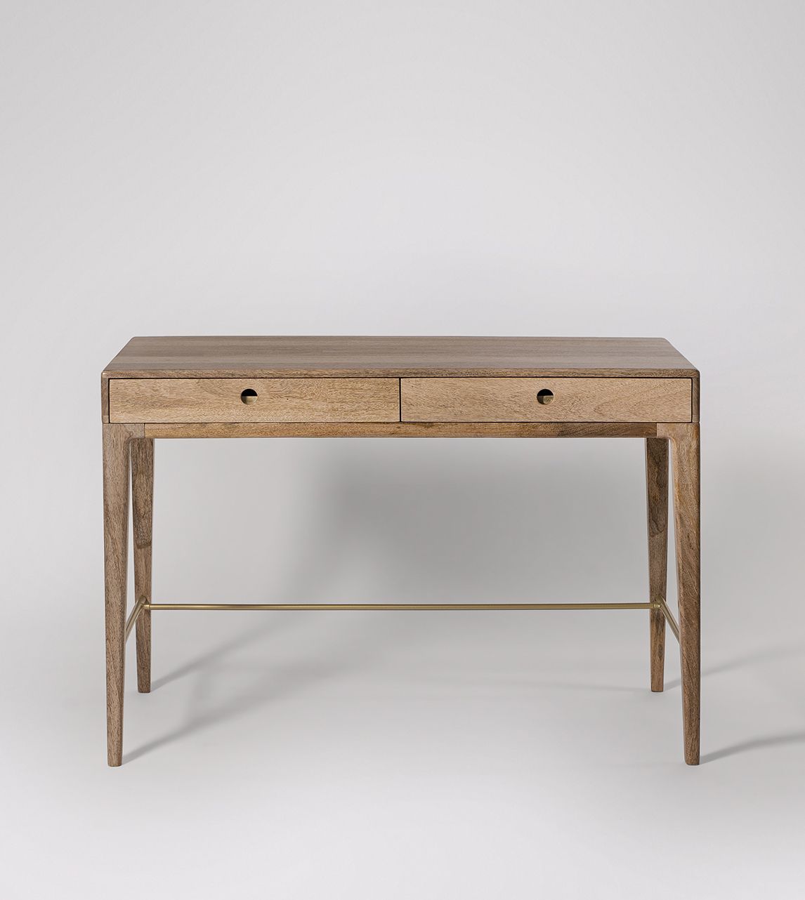 Nyhavn Mid-Century Scandi Desk in Natural Mango Wood & Brass | Swoon