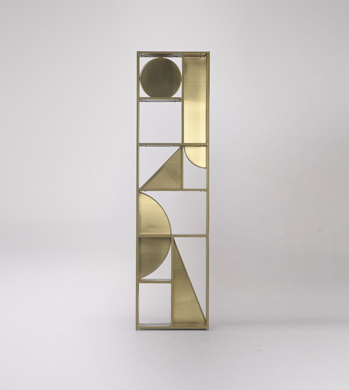 Pablo Art Deco Shelving Unit in Brass & Sandblasted Grey Mango Wood | Swoon