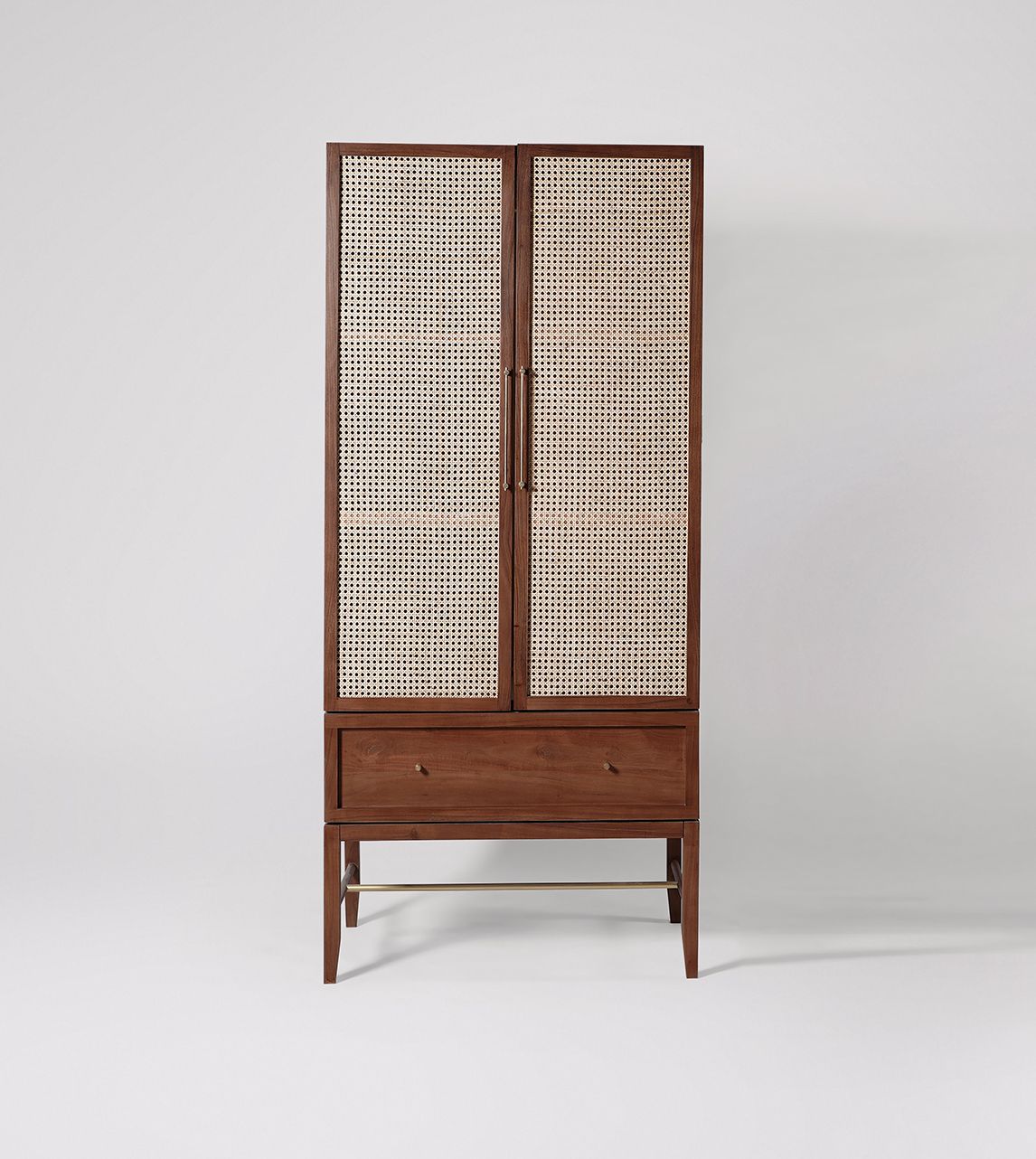 Raphia Mid-Century Modern Double Wardrobe in Dark Brown Acacia, Natural ...