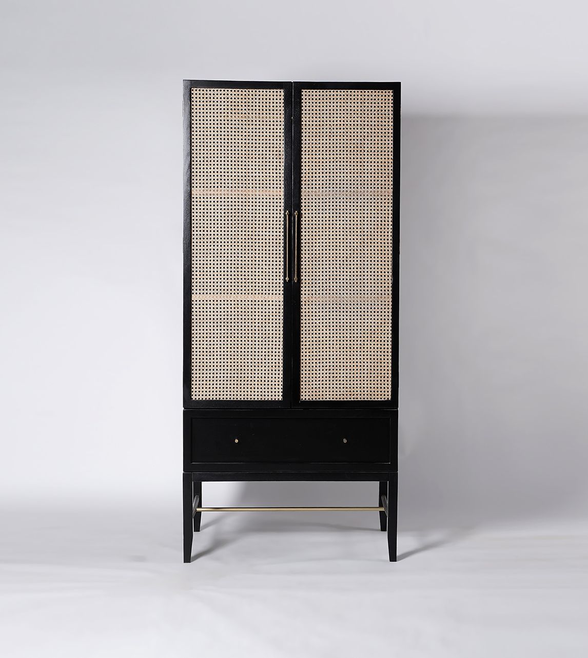 Raphia Mid-Century Modern Double Wardrobe in Black Mango Wood, Natural ...