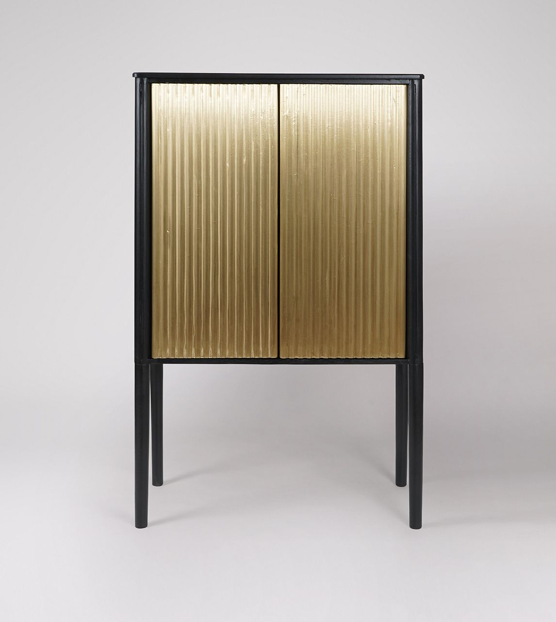 Reyna Classic Drinks Cabinet in Brass & Matt Charcoal Mango Wood | Swoon