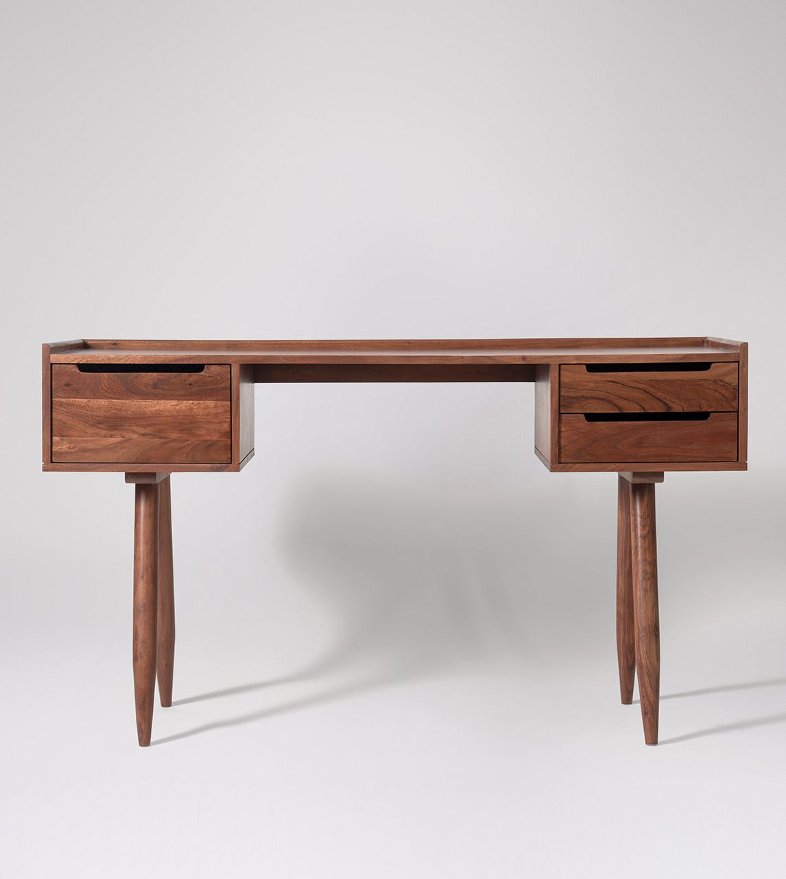 Southwark Mid-Century Modern Pedestal Desk in Dark Brown Acacia | Swoon