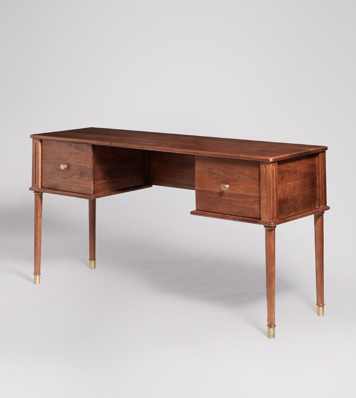 Dryden Traditional Desk in Light Brown Mango Wood & Brass | Swoon