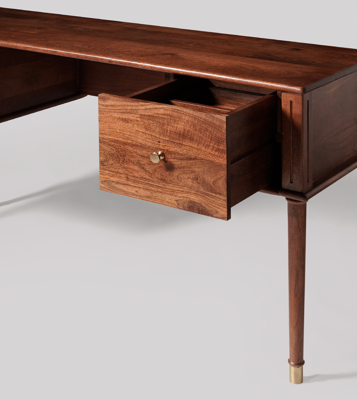 Dryden Traditional Desk in Light Brown Mango Wood & Brass | Swoon