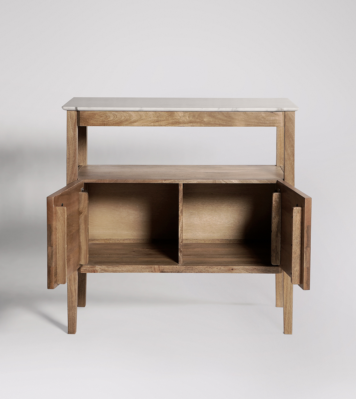 Duval Classic Cabinet in Natural Oak-stained Mango Wood & White Marble ...