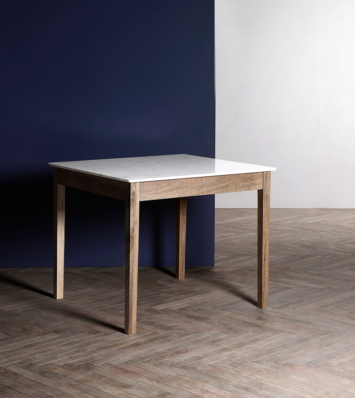 Duval Classic Four-seater Dining Table in Natural Oak-stained Mango Wood & White Marble | Swoon