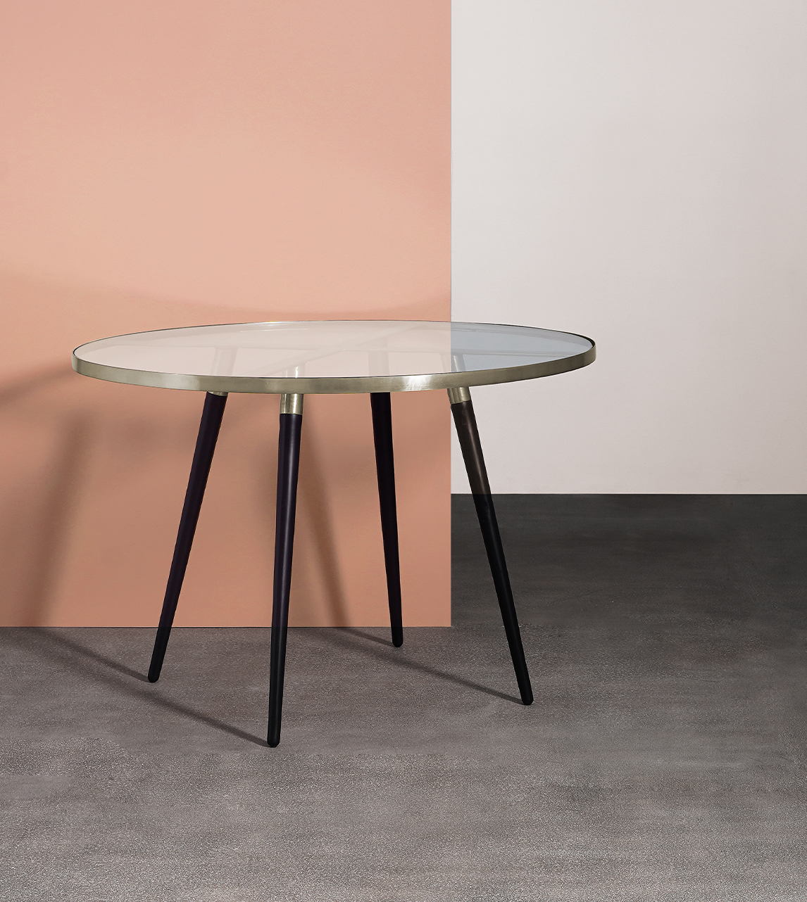 Eros Mid Century Four-seater Dining Table in Brass, Glass & Black | Swoon