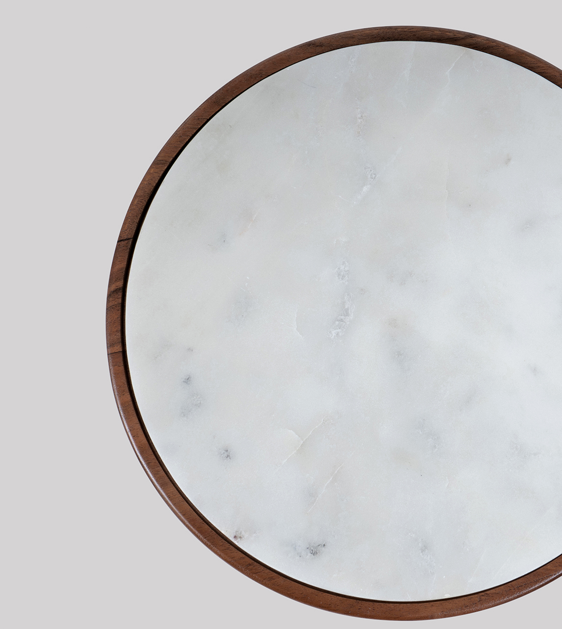 Figura Contemporary Side Table in Dark Brown Acacia & White Marble | Swoon