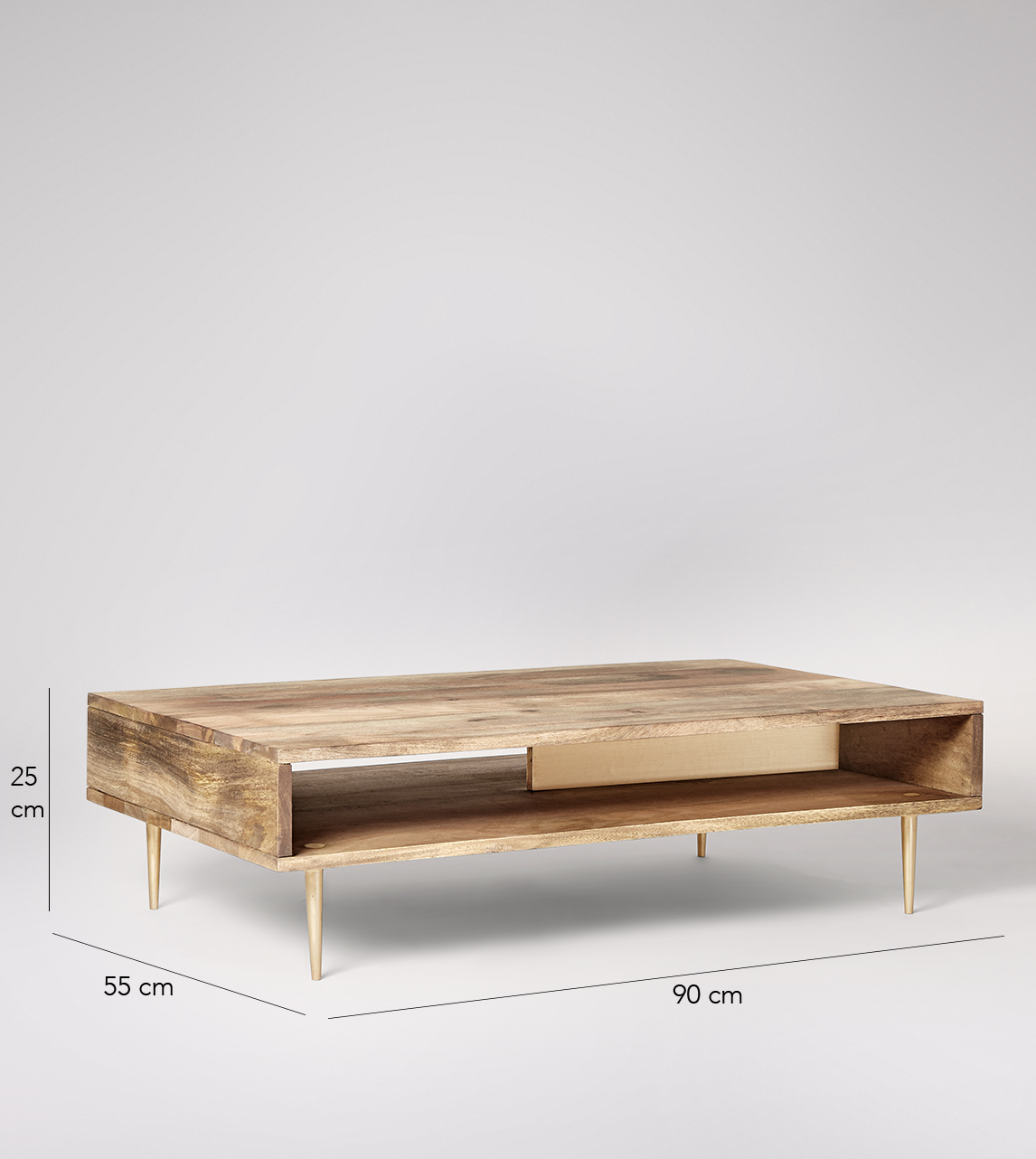 Finley Coffee Table, Mid-Century Style in Mango Wood & Brass | Swoon