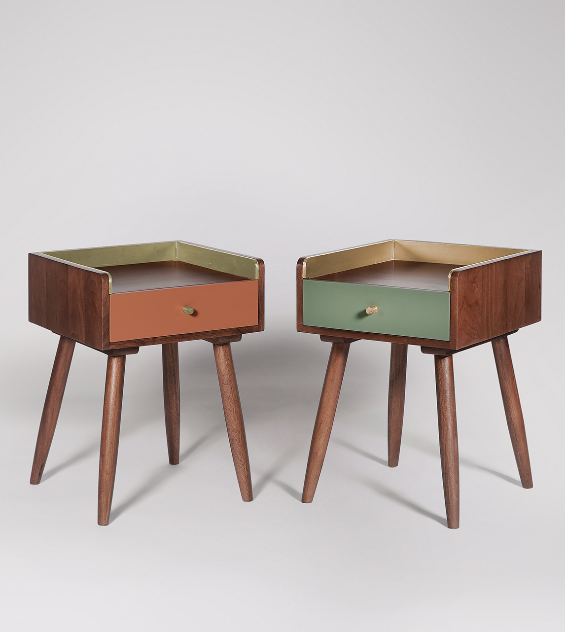 Fresco Mid-Century Scandi Bedside Table, Set of Two in Light Brown ...
