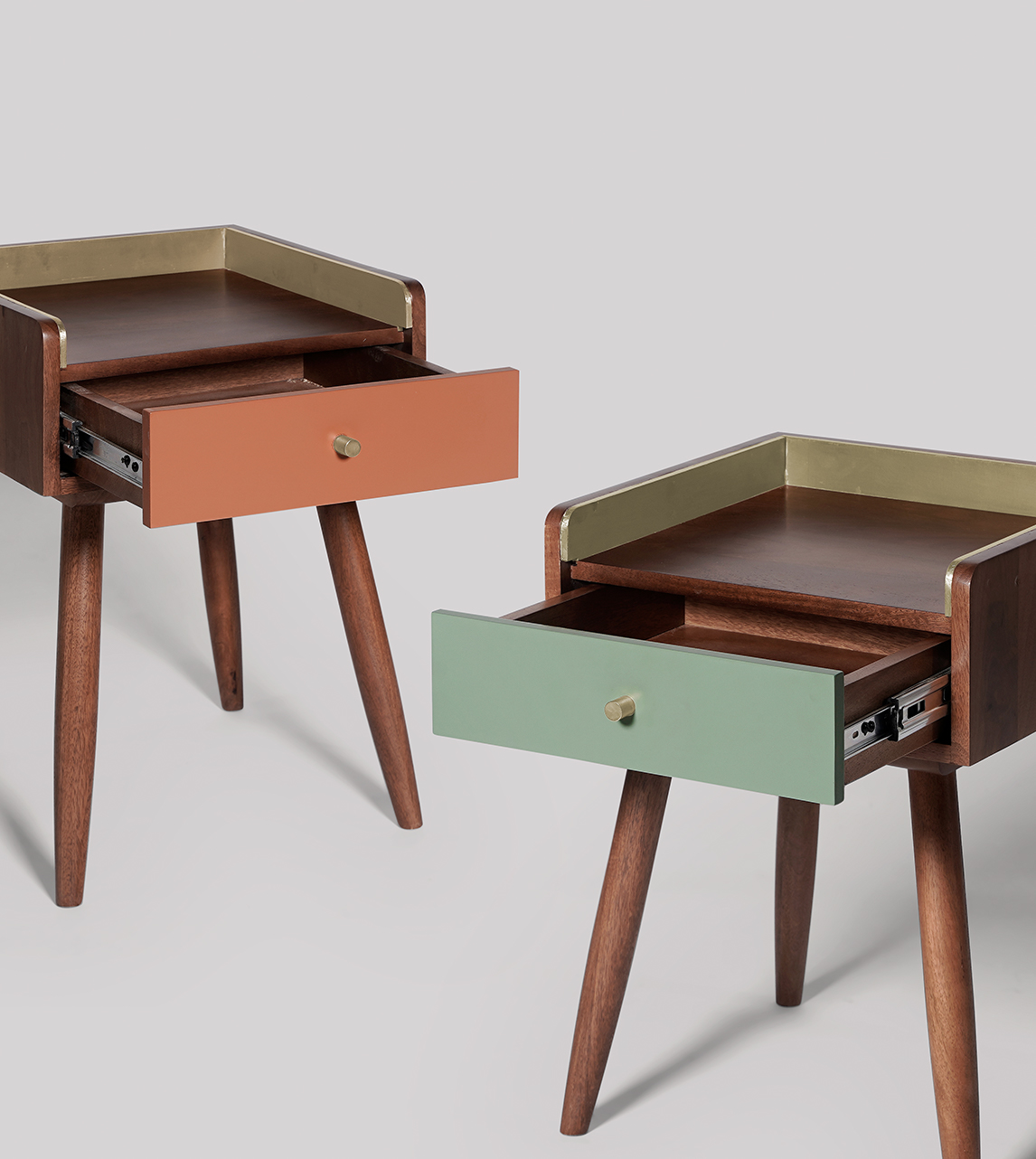 Fresco Mid-Century Scandi Bedside Table, Set of Two in Light Brown ...