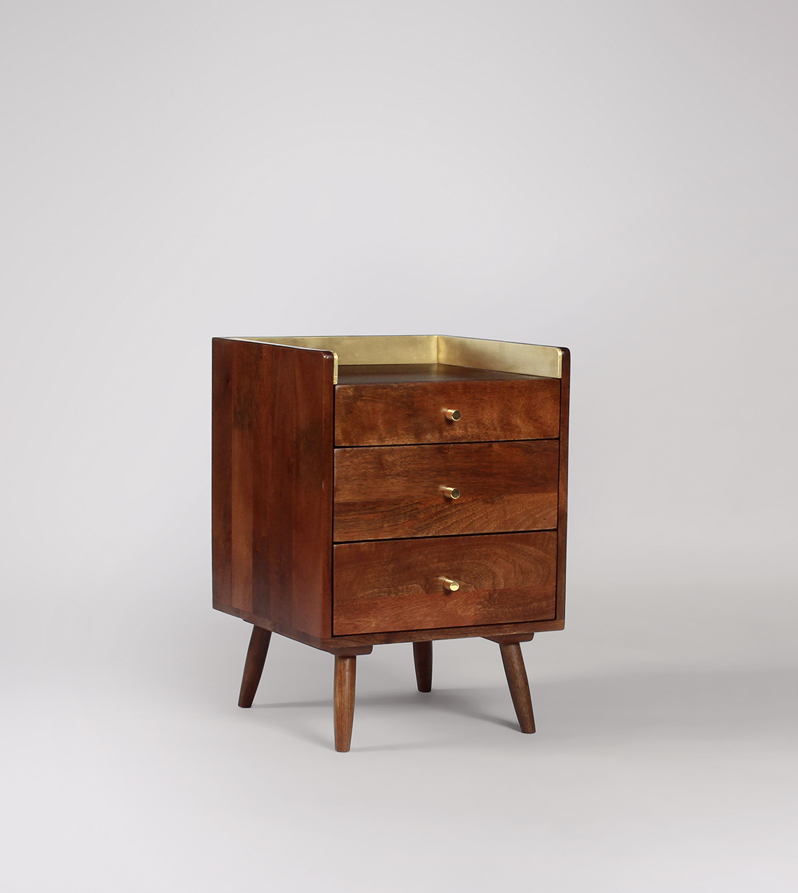 Fresco Three-drawer Bedside Table, Mid-century Scandi Style in Light ...