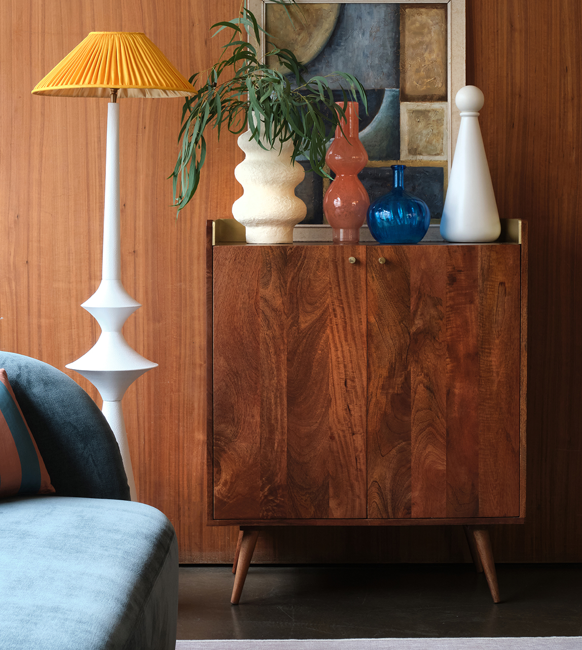 Fresco Scandi Style Cabinet in Light Brown Mango Wood & Brass | Swoon