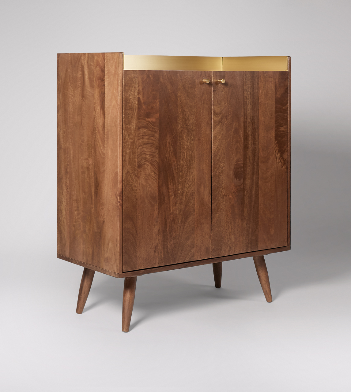 Fresco Scandi Style Cabinet in Light Brown Mango Wood & Brass | Swoon