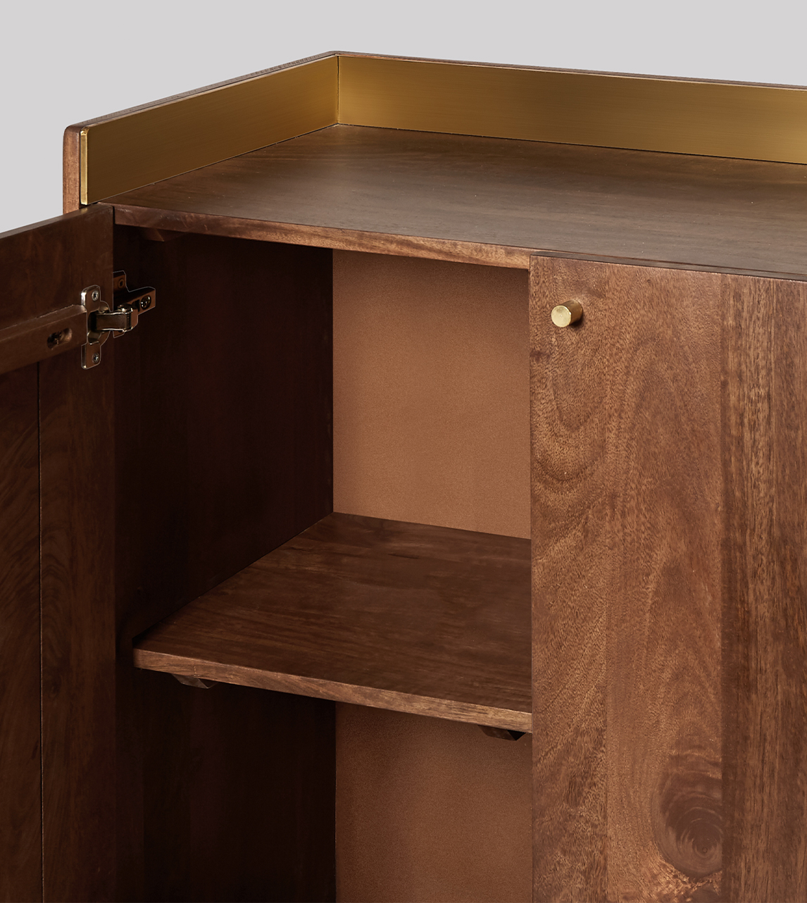 Fresco Scandi Style Cabinet in Light Brown Mango Wood & Brass | Swoon