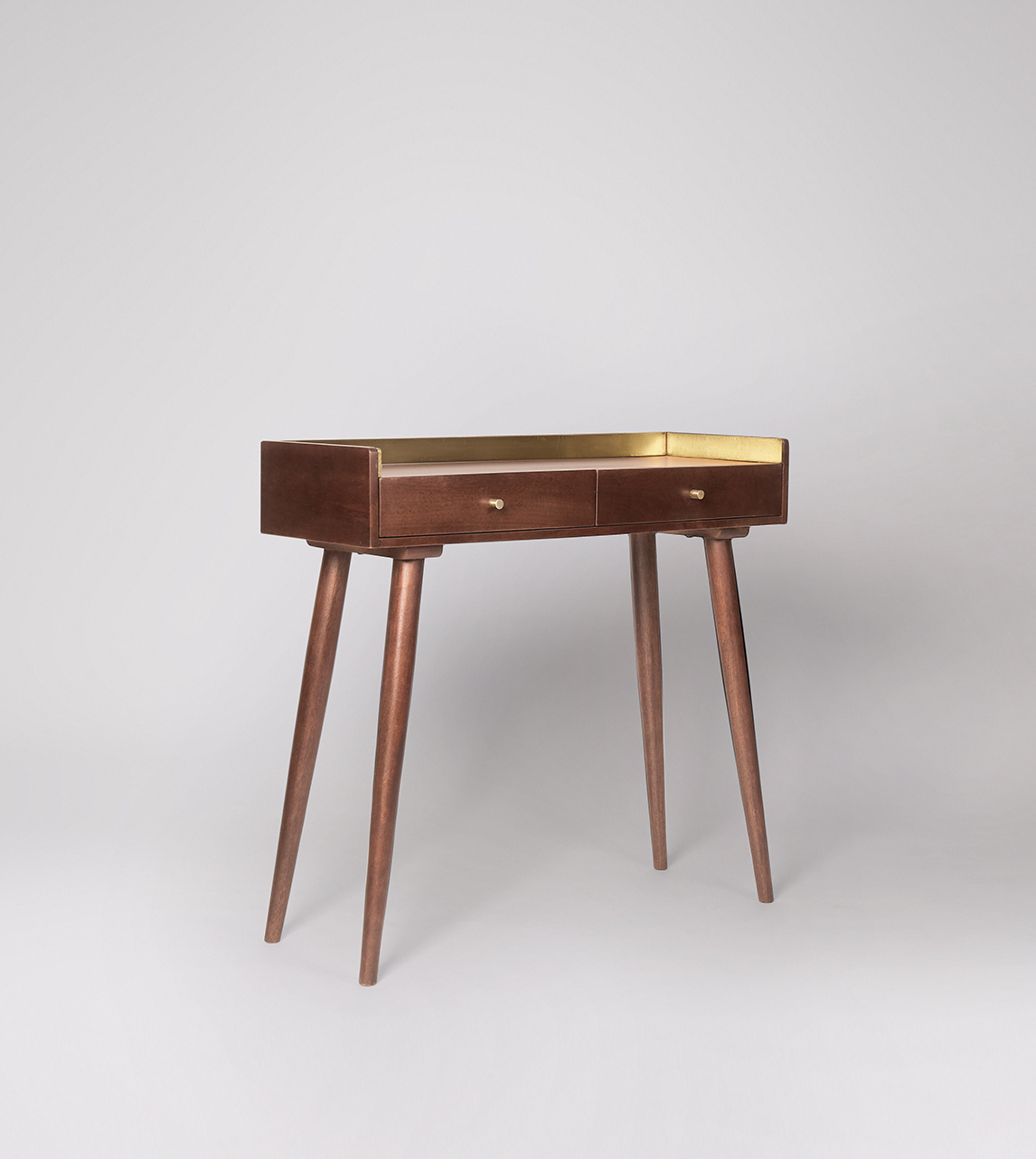 Fresco Console Table, Scandi Style in Dark Mango Wood & Brass | Swoon