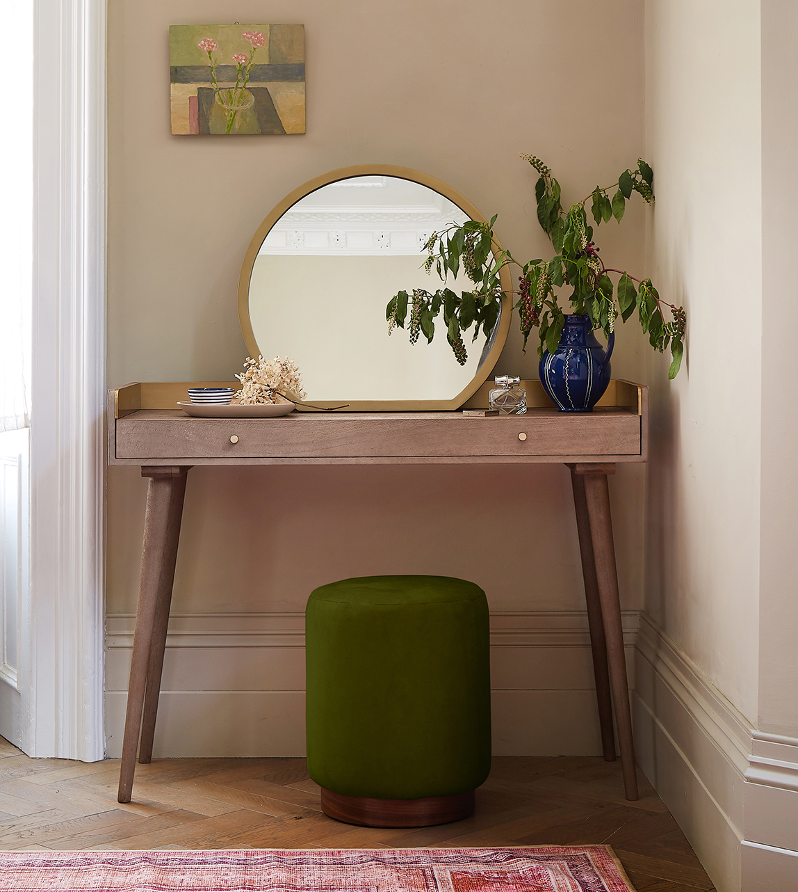 Fresco Mid-Century Style Dressing Table in Sandblasted Grey & Brass | Swoon