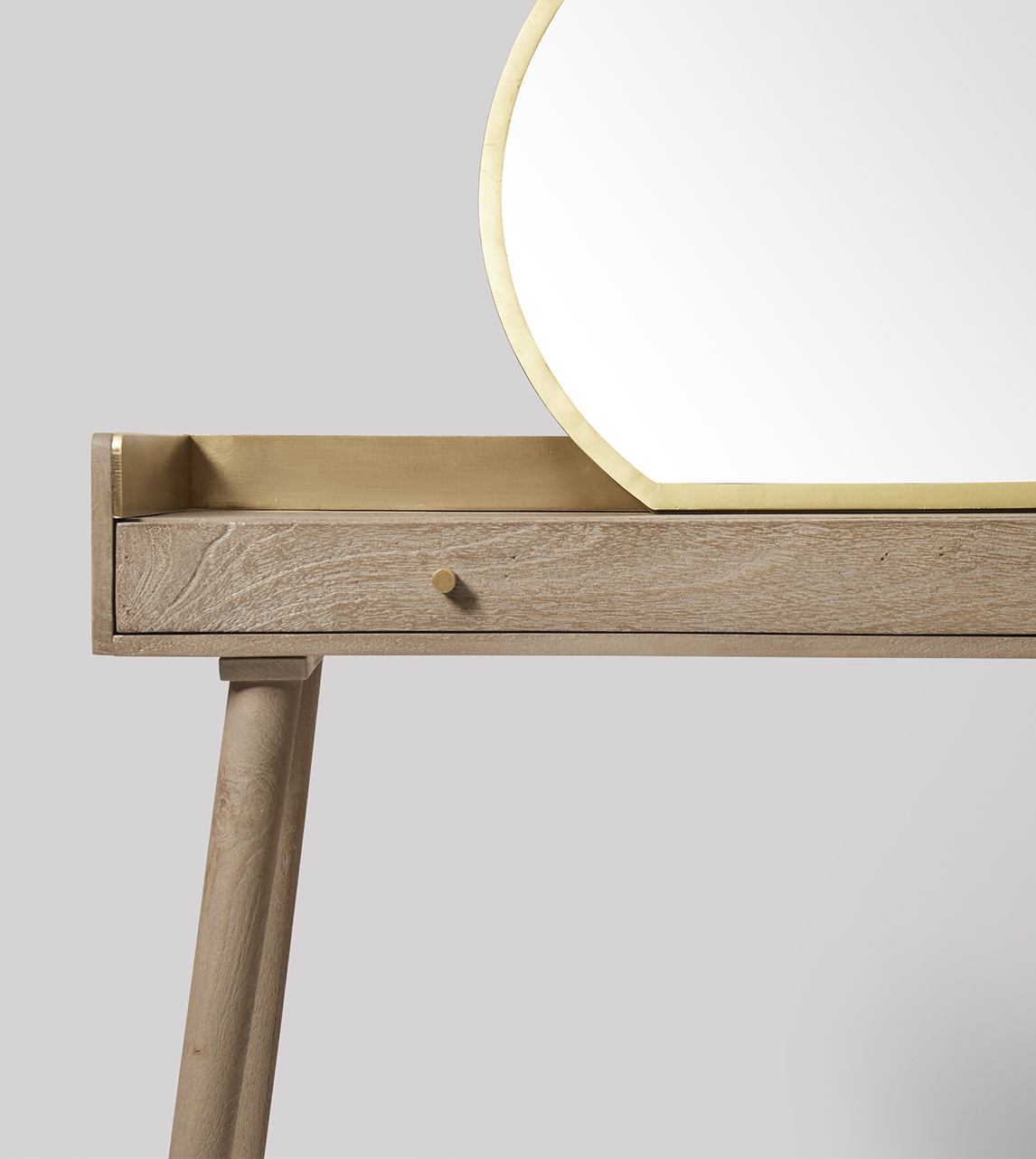 Fresco Mid-Century Style Dressing Table in Sandblasted Grey & Brass | Swoon