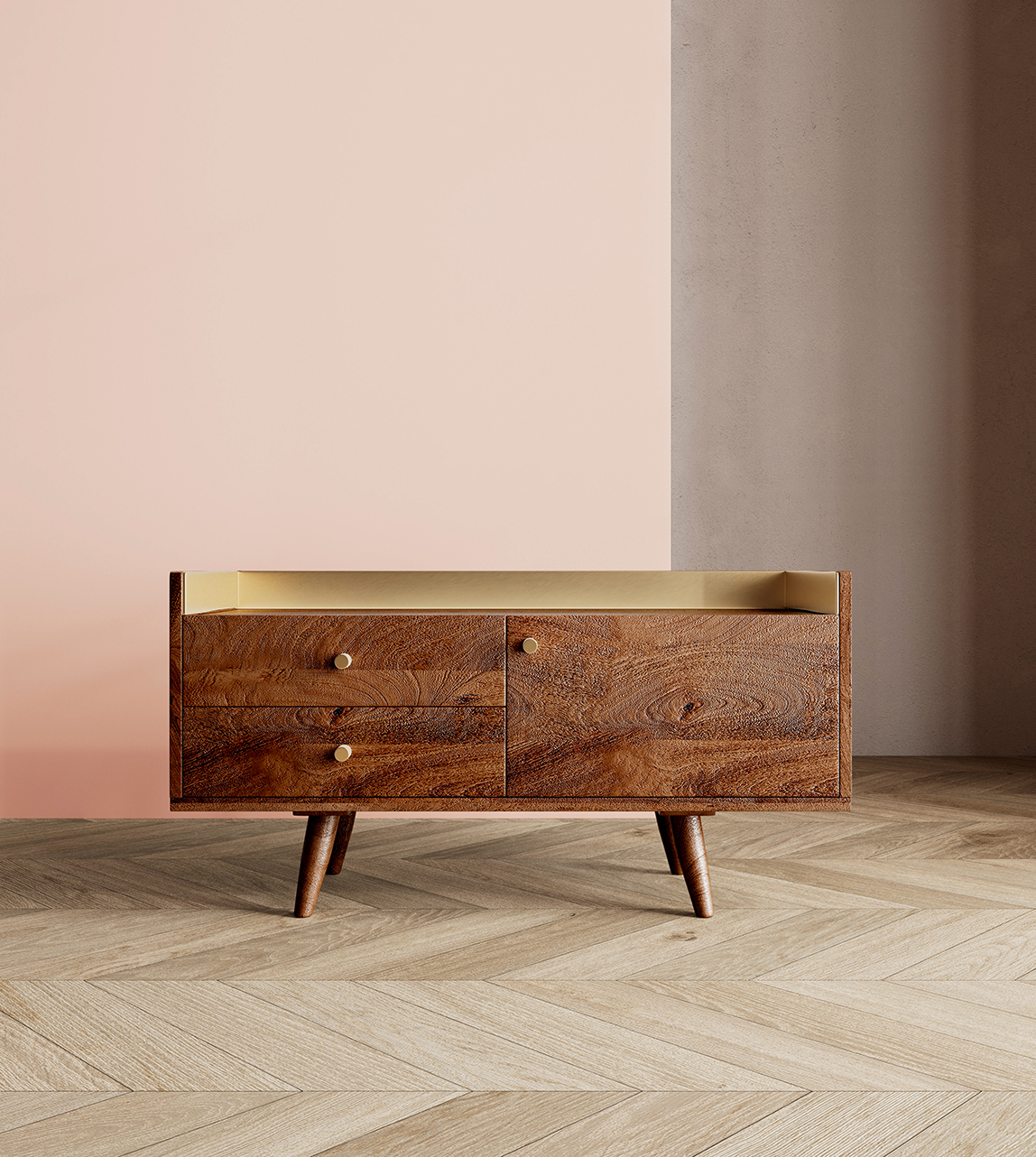 Fresco Mid-Century Style Small TV Stand in Light Brown Mango Wood | Swoon